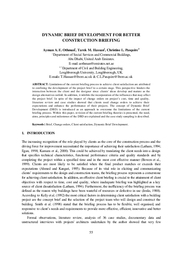 (PDF) Dynamic Brief Development for Better Construction Briefing