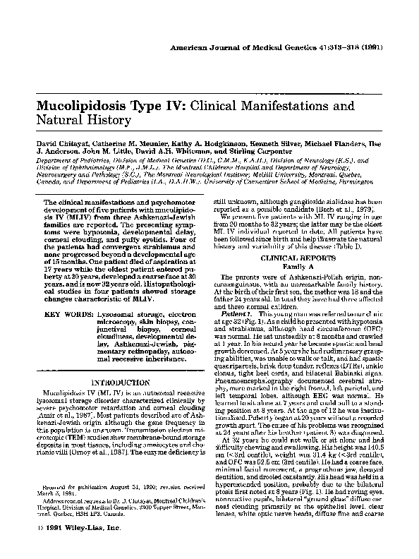 (PDF) Mucolipidosis type IV: Clinical manifestations and natural ...