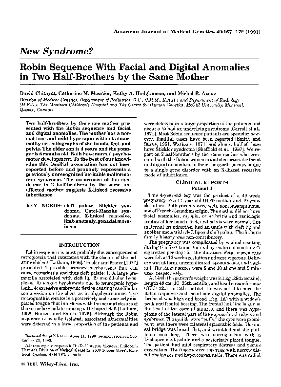 (PDF) New Syndrome? Robin sequence with facial and digital anomalies in ...