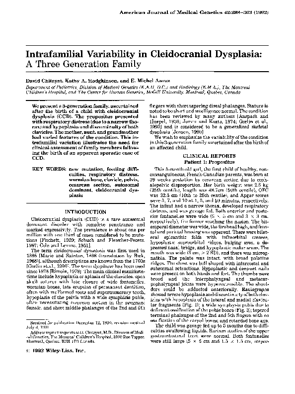 (PDF) Intrafamilial variability in cleidocranial dysplasia: A three ...