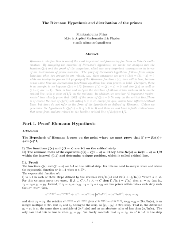 (PDF) PROOF OF THE RIEMANN HYPOTHESIS PART I&II