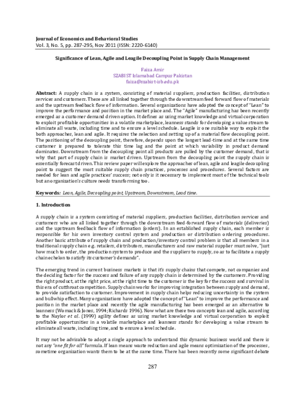 Pdf Significance Of Lean Agile And Leagile Decoupling Point In Supply Chain Management