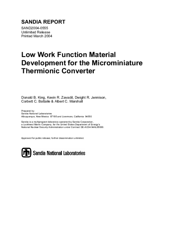 (PDF) Low work function material development for the microminiature ...