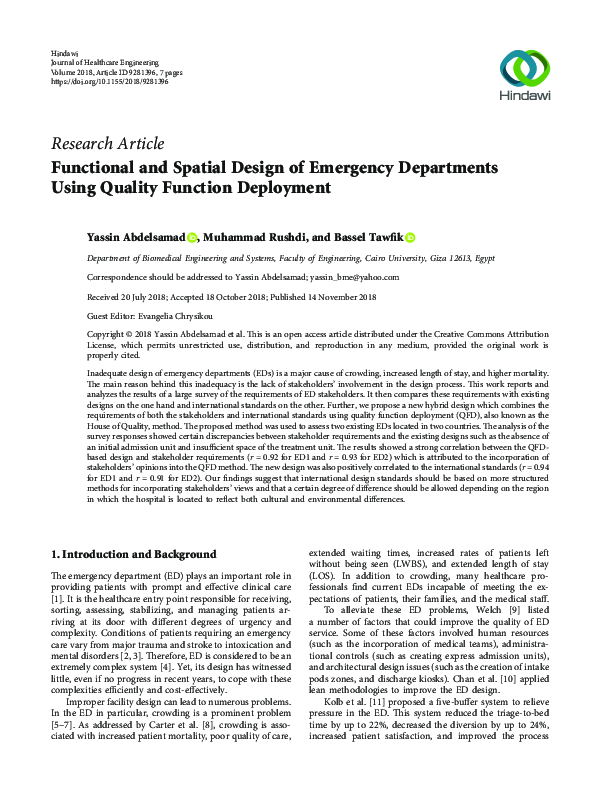 (PDF) Functional and Spatial Design of Emergency Departments Using ...
