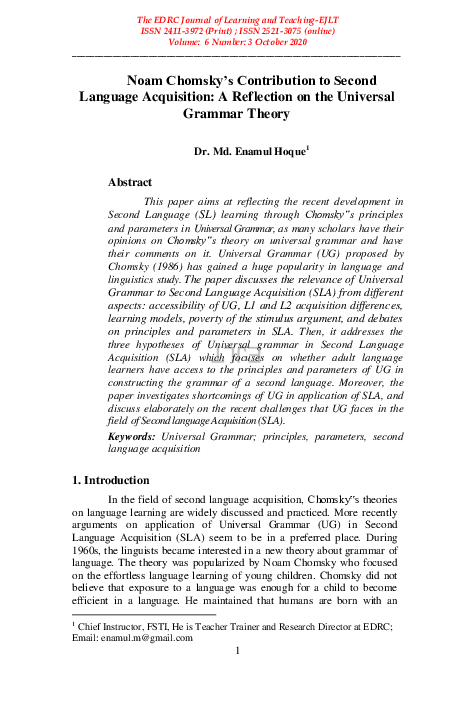 (PDF) Noam Chomsky's Contribution to Second Language Acquisition: A ...