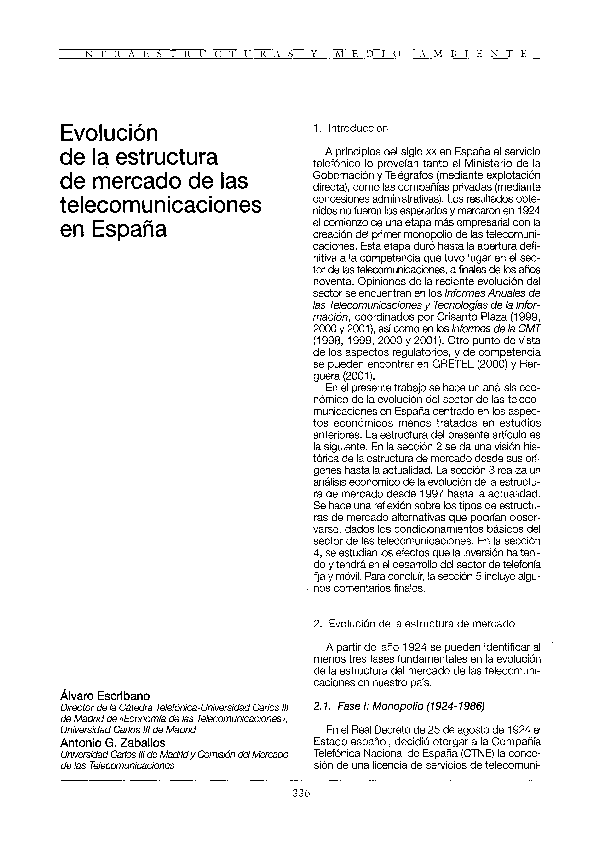 (PDF) Evoluci n de la Estructura de Mercado de las Telecomunicaciones en Espa a
