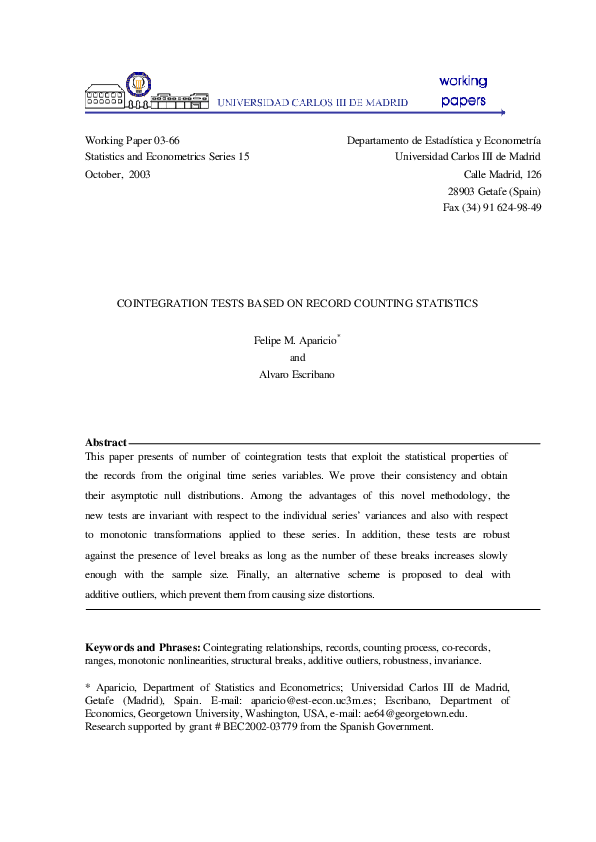 Pdf Cointegration Tests Based On Record Counting Statistics