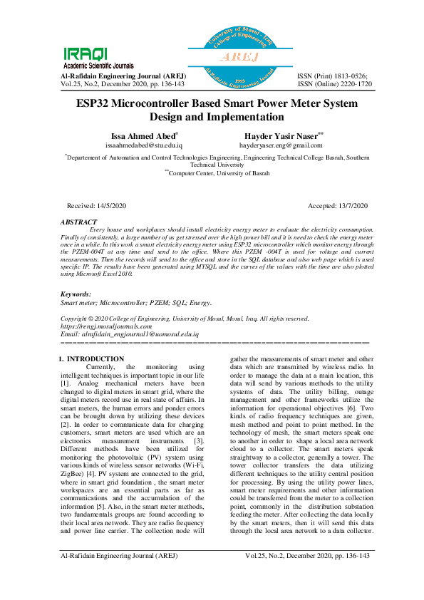 (PDF) ESP32 Microcontroller Based Smart Power Meter System Design and Implementation