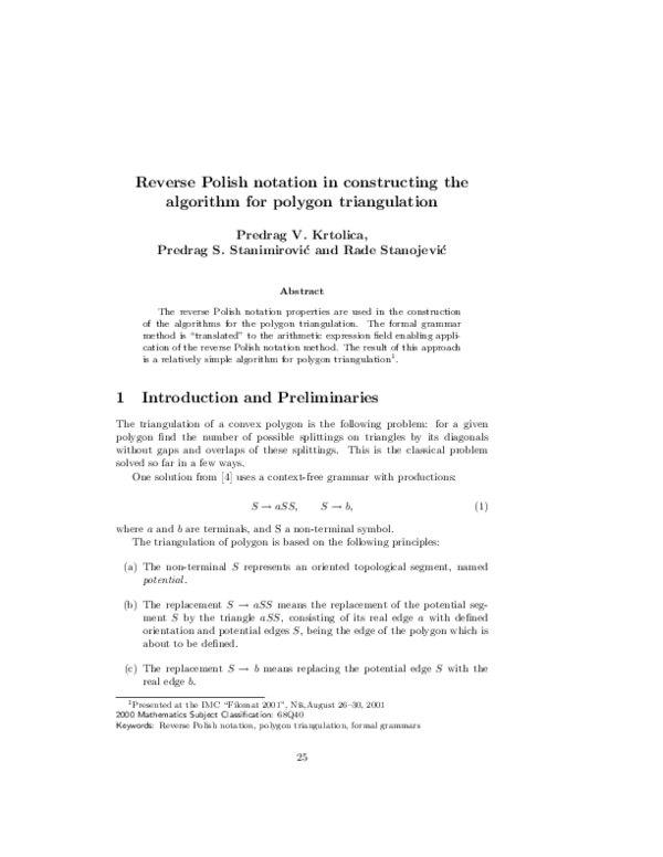 (PDF) Reverse Polish Notation in Constructing the Algorithm for Polygon Triangulation