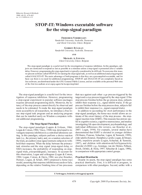 (PDF) STOP-IT: Windows executable software for the stop-signal paradigm