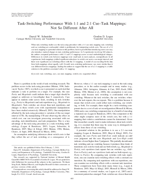 (PDF) Task-switching performance with 1:1 and 2:1 cue-task mappings ...