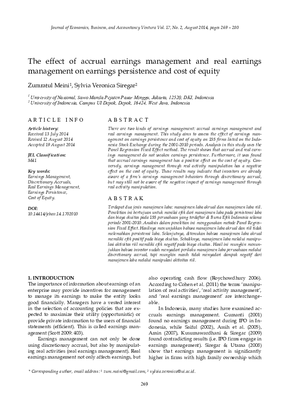 (PDF) The effect of accrual earnings management and real earnings management on earnings ...