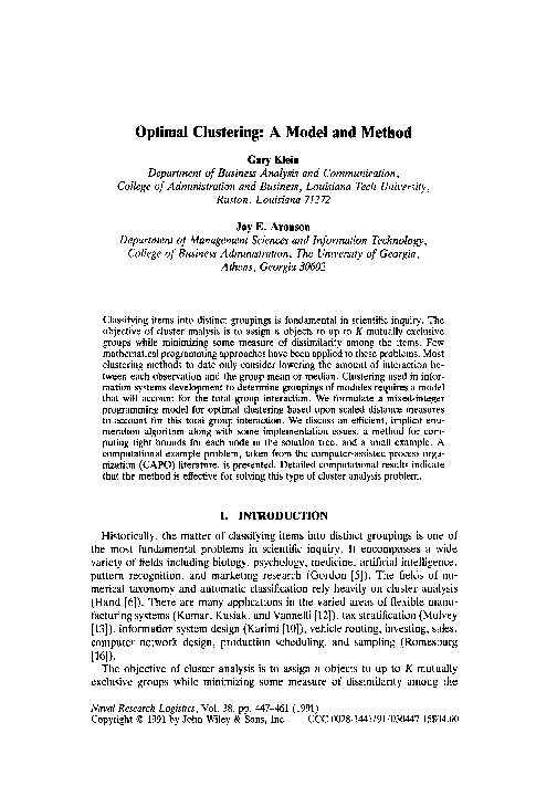 (PDF) Optimal clustering: a model and method