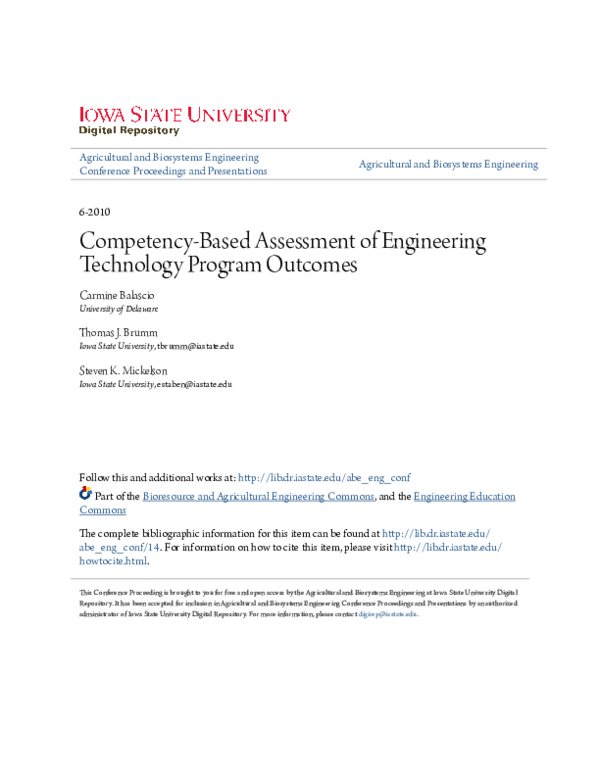 (PDF) Competency-Based Assessment of Engineering Technology Program Outcomes
