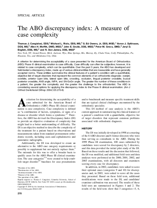 (PDF) The ABO discrepancy index: a measure of case complexity