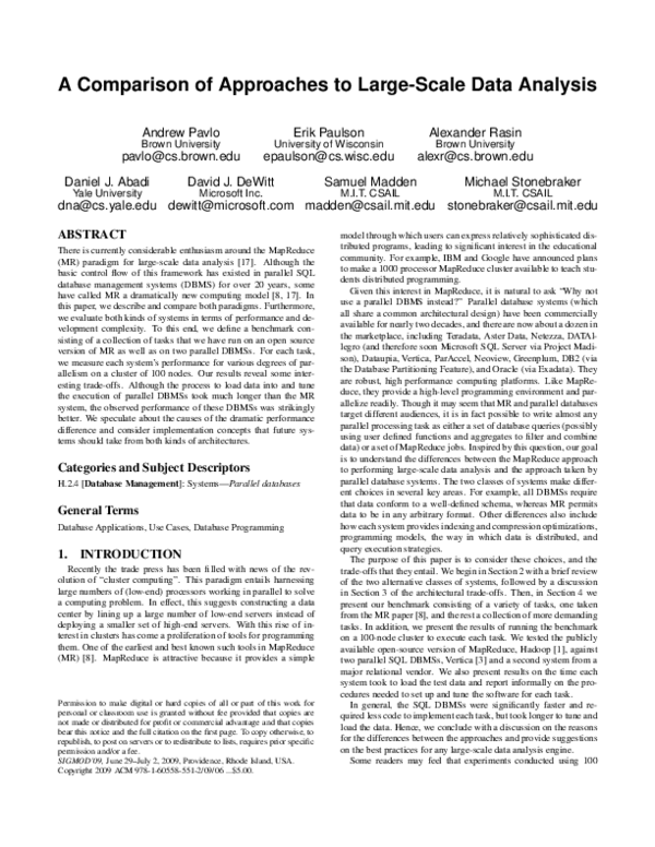 (PDF) A comparison of approaches to large-scale data analysis ...