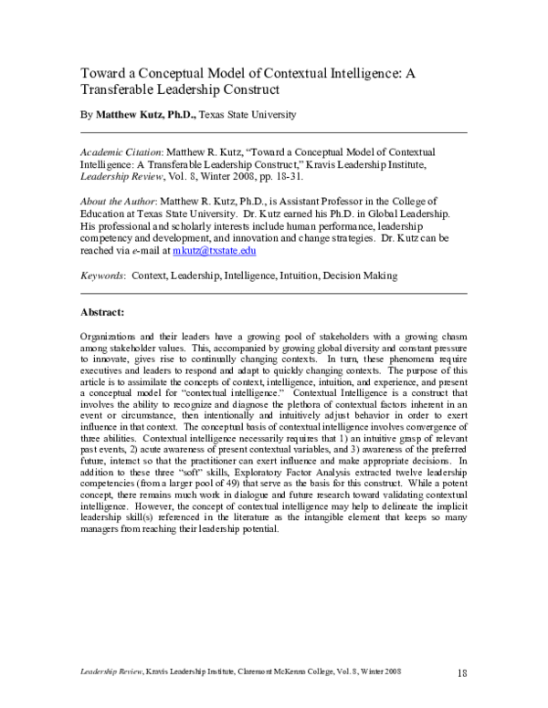 (PDF) Toward a conceptual model of contextual intelligence: a ...