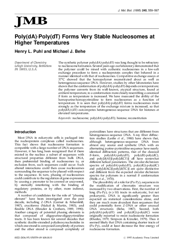 (PDF) Poly(dA)·Poly(dT) Forms Very Stable Nucleosomes at Higher ...