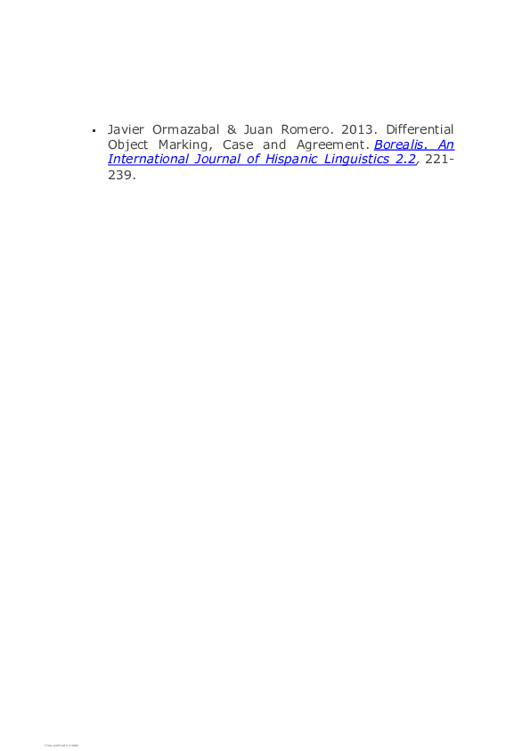 (PDF) Differential Object Marking, Case and Agreement