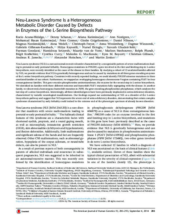 (PDF) Neu-Laxova Syndrome Is a Heterogeneous Metabolic Disorder Caused ...