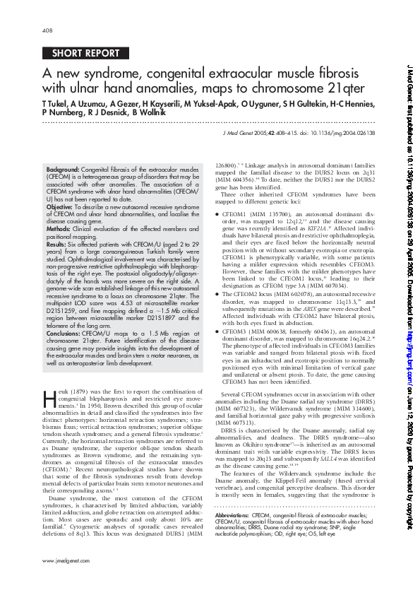 (PDF) A new syndrome, congenital extraocular muscle fibrosis with ulnar ...