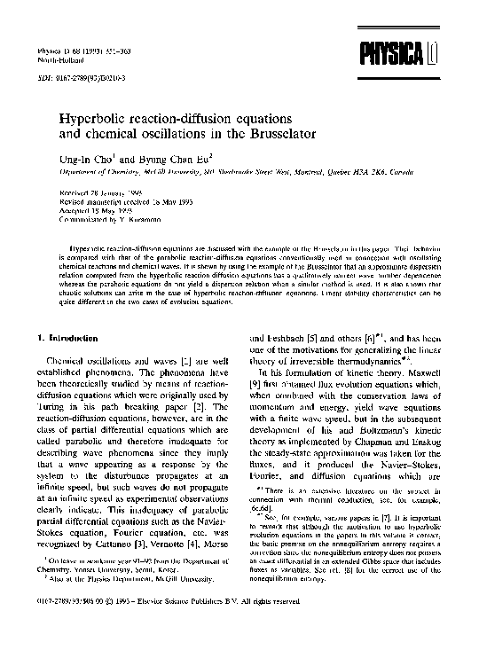 Pdf Hyperbolic Reaction Diffusion Equations And Chemical Oscillations