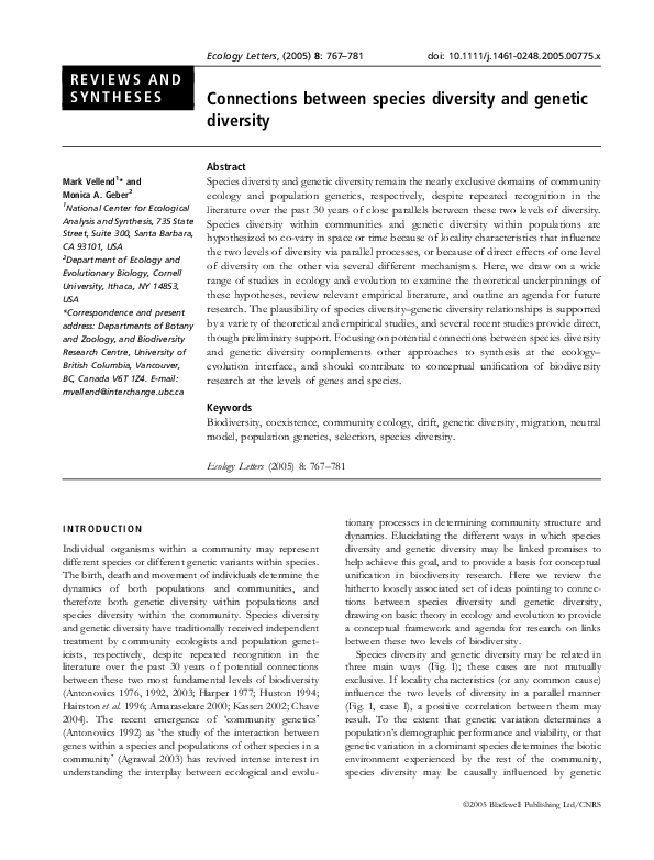 (PDF) Connections between species diversity and genetic diversity