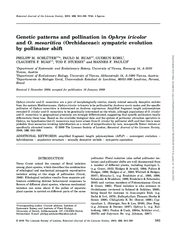 (PDF) Genetic patterns and pollination in Ophrys iricolor and O. mesaritica (Orchidaceae ...