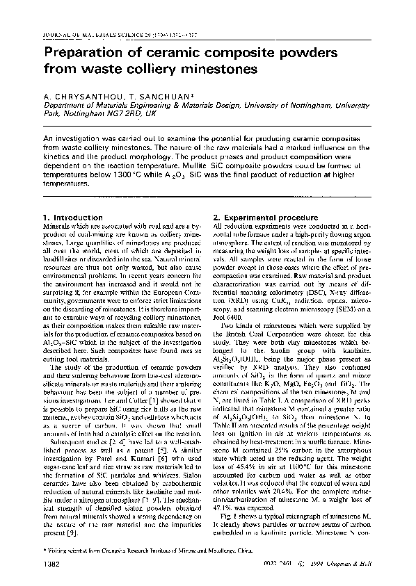 (PDF) Preparation of ceramic composite powders from waste colliery ...