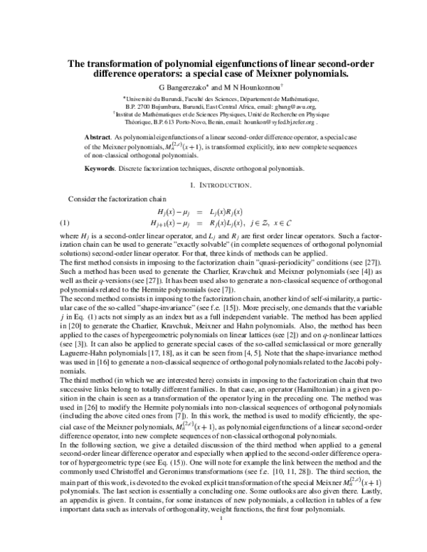 Pdf The Transformation Of Polynomial Eigenfunctions Of Linear Second