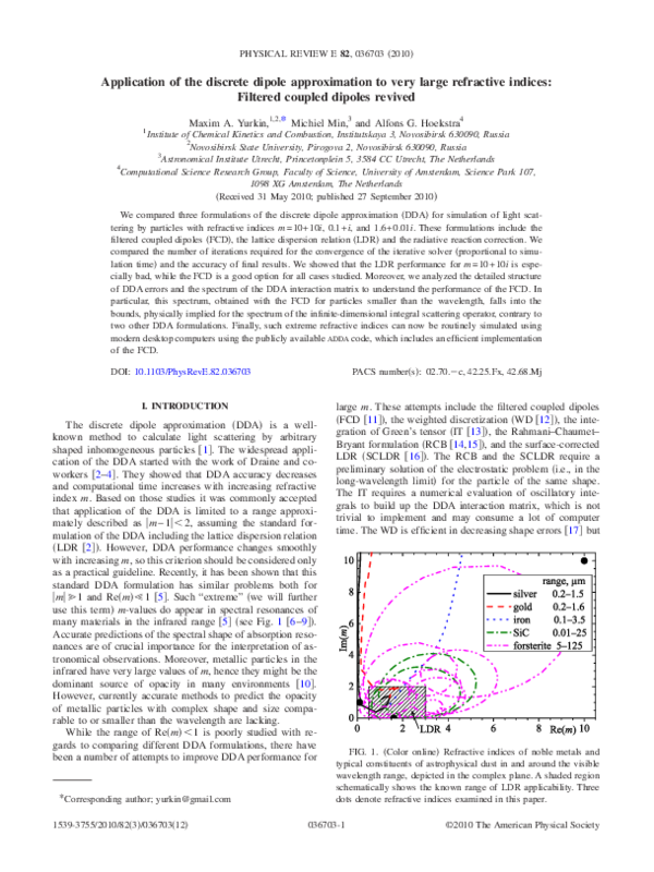 (PDF) Application of the discrete dipole approximation to very large refractive indices ...