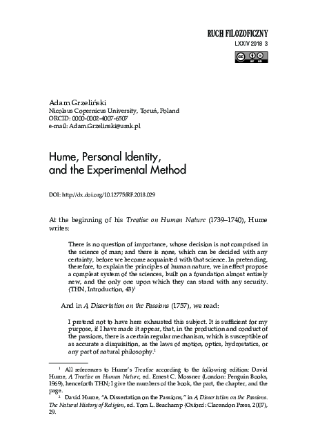 (PDF) Hume, Personal Identity, and the Experimental Method