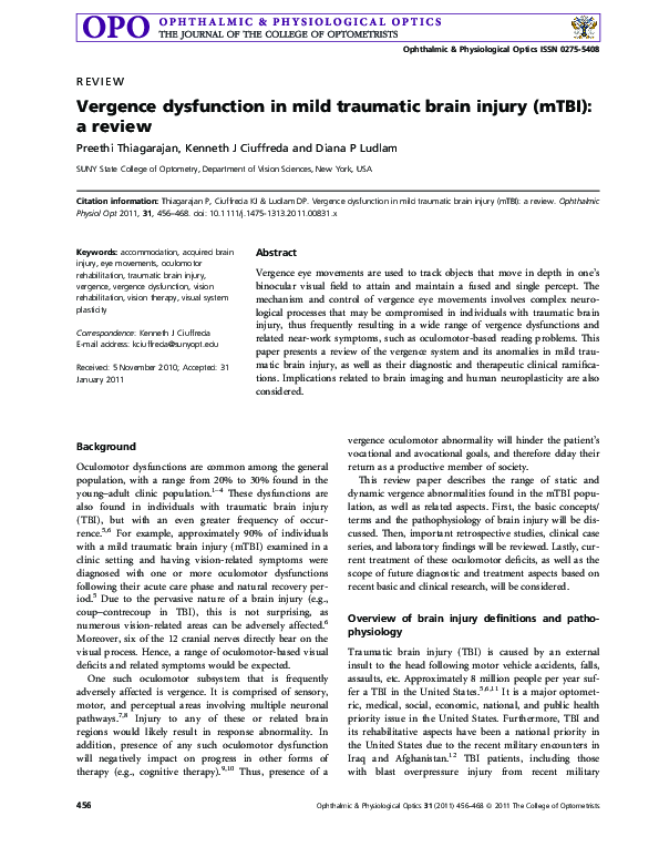 (PDF) Vergence dysfunction in mild traumatic brain injury (mTBI): a review