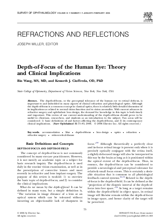 (PDF) Depth-of-Focus of the Human Eye: Theory and Clinical Implications