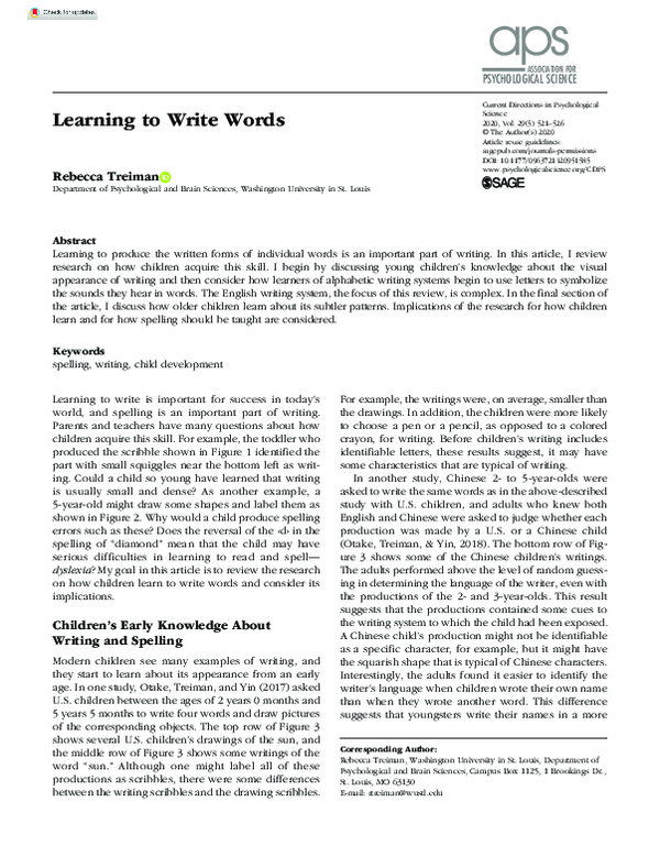 (PDF) Learning to Write Words | Rebecca Treiman - Academia.edu