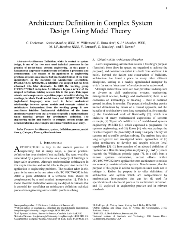 (PDF) Architecture Definition in Complex System Design Using Model Theory