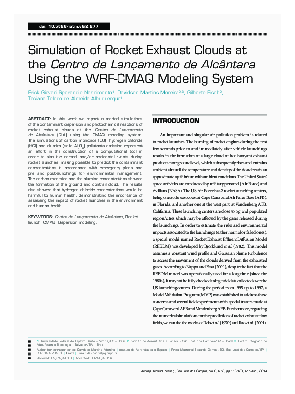 (PDF) Simulation of Rocket Exhaust Clouds at the Centro de Lançamento ...