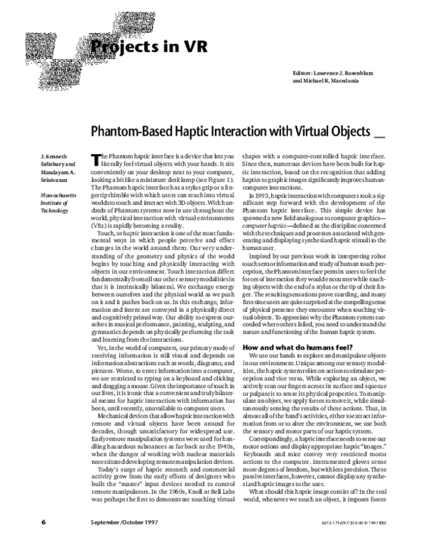 (PDF) Phantom-based haptic interaction with virtual objects