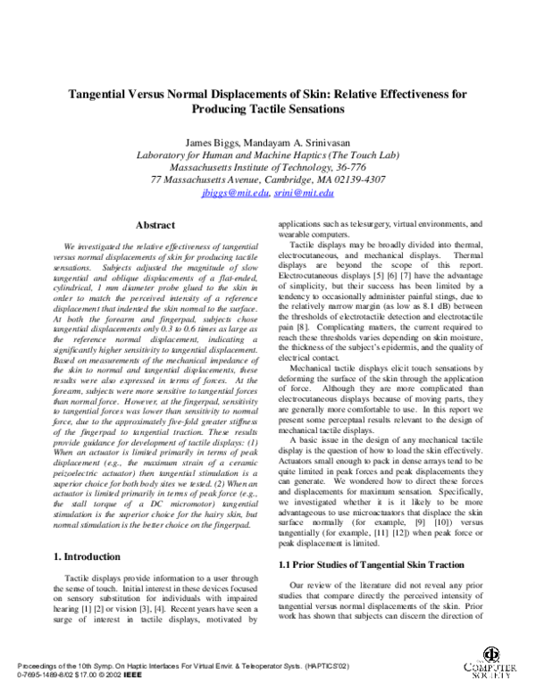 (PDF) Tangential versus normal displacements of skin: Relative ...