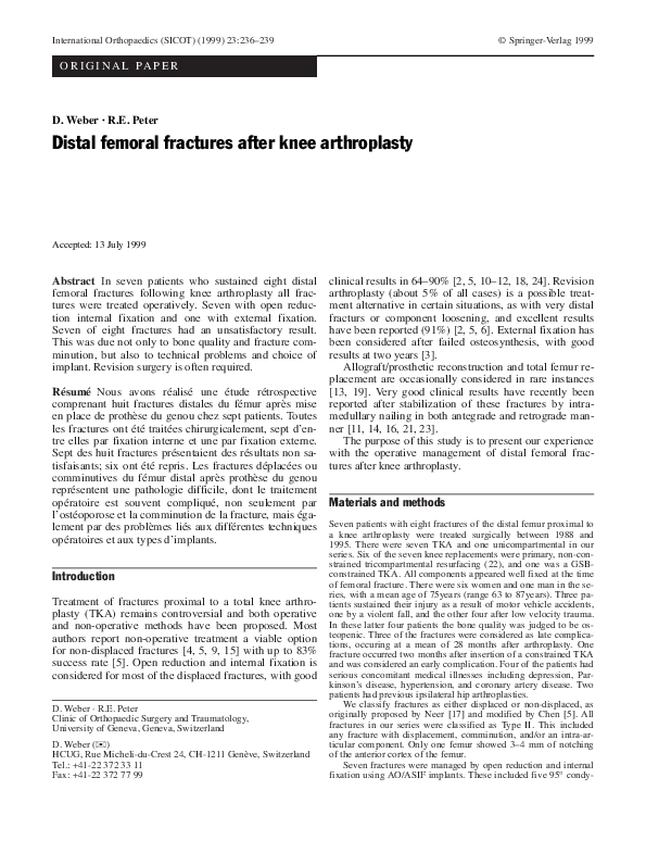 (PDF) Distal femoral fractures after knee arthroplasty