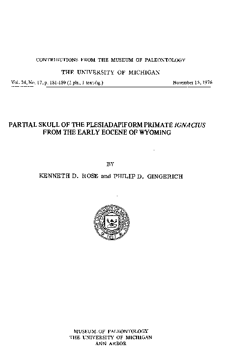 (PDF) Partial skull of the plesiadapiform primate Ignacius from the ...