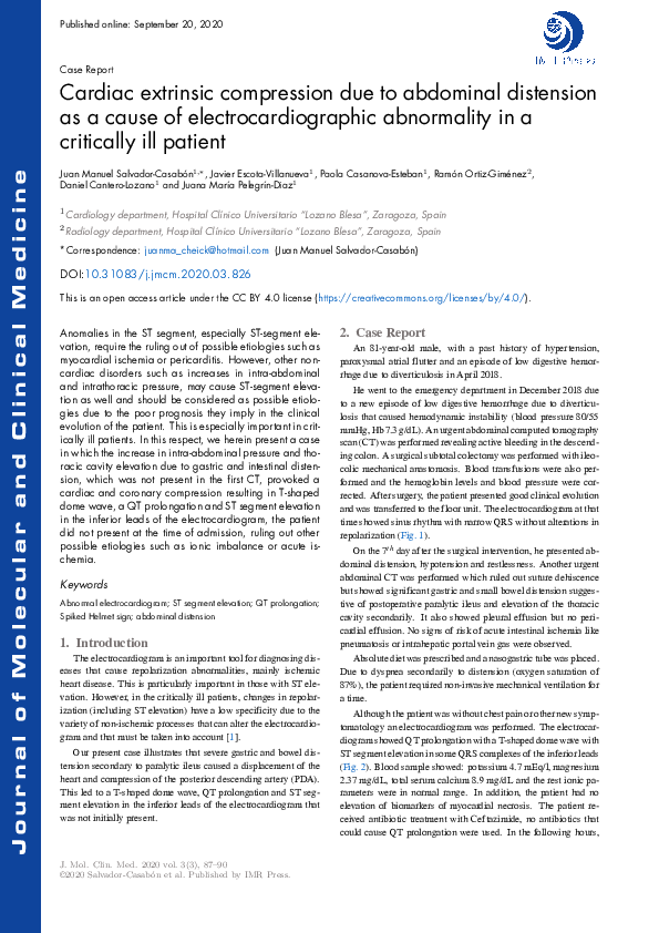 (PDF) Cardiac extrinsic compression due to abdominal distension as a ...
