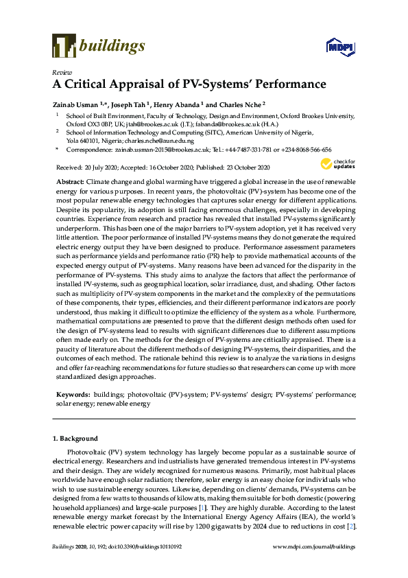 (PDF) A Critical Appraisal of PV-Systems’ Performance