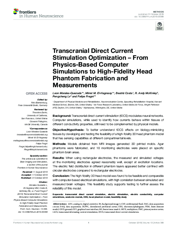 (PDF) Transcranial Direct Current Stimulation Optimization – From Physics-Based Computer ...