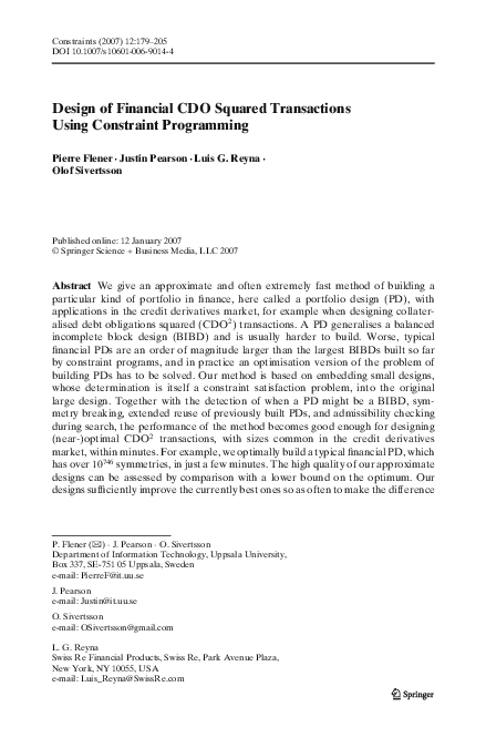(PDF) Design of financial CDO squared transactions using constraint ...