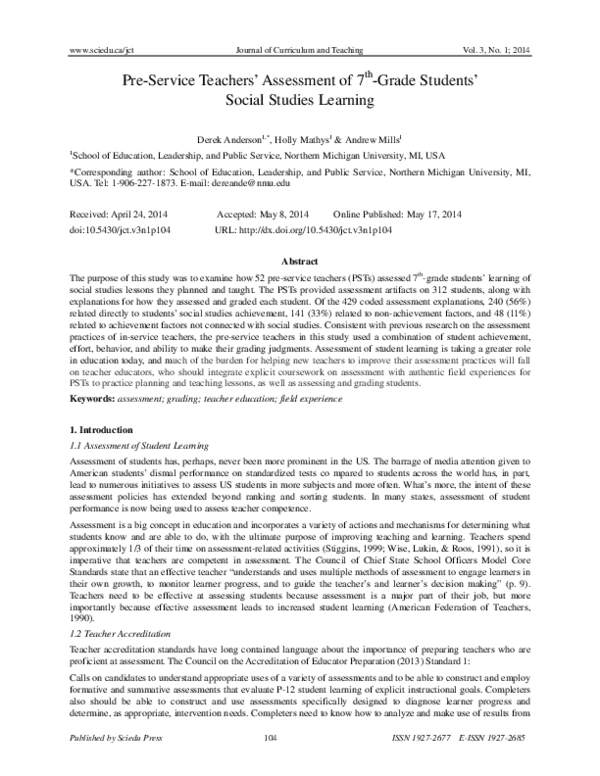 (PDF) Pre-Service Teachers’ Assessment of 7th-Grade Students’ Social ...