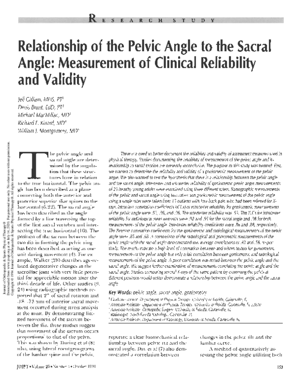 (PDF) Relationship of the Pelvic Angle to the Sacral Angle: Measurement ...