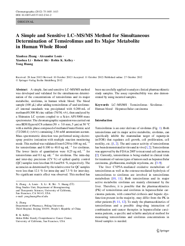 (PDF) A Simple and Sensitive LC–MS/MS Method for Simultaneous Determination of Temsirolimus and ...