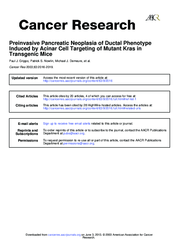 (PDF) Preinvasive pancreatic neoplasia of ductal phenotype induced by ...