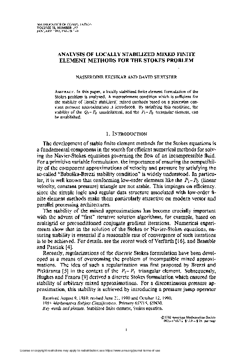 (PDF) Stability of Mixed Finite Elements for Stokes (PDF) Stability of Mixed Finite Elements for Stokes